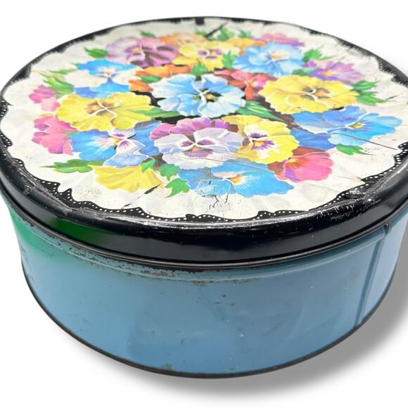 Vintage | Accents | Vintage Round Cookie Candy Tin Sweet Pansy Florals ...